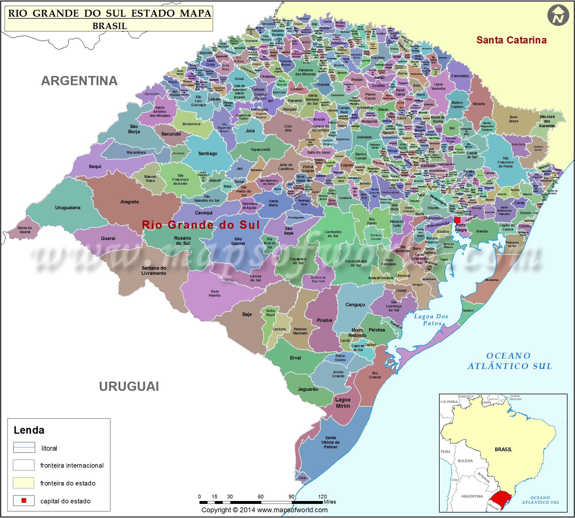 Rio Grande do Sul Mapa | Rio Grande do Sul Estado Mapa, Brasil